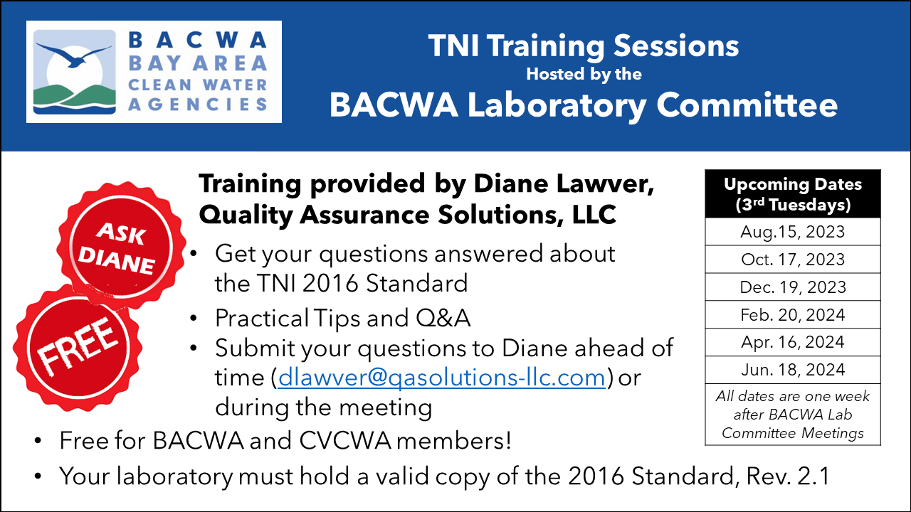 BACWA Lab TNI Training Series Flyer FY24 - Bay Area Clean Water Agencies
